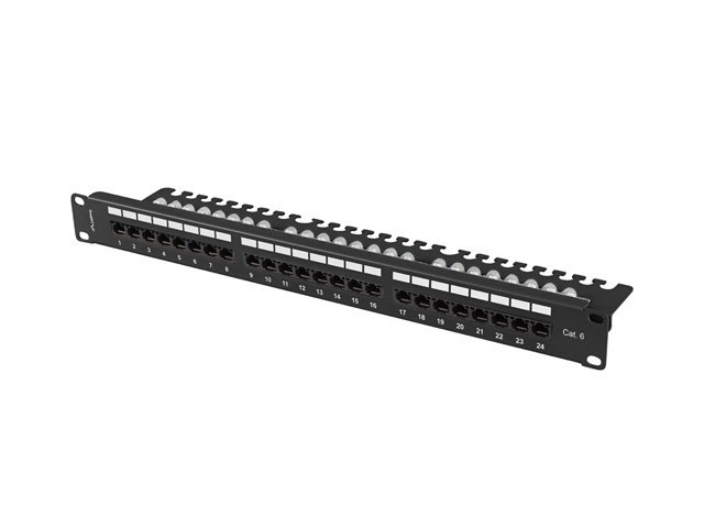 Patch Panel Lanberg 24 port 1U 19" CAT.6 UTP with Cable Organizer Black ...