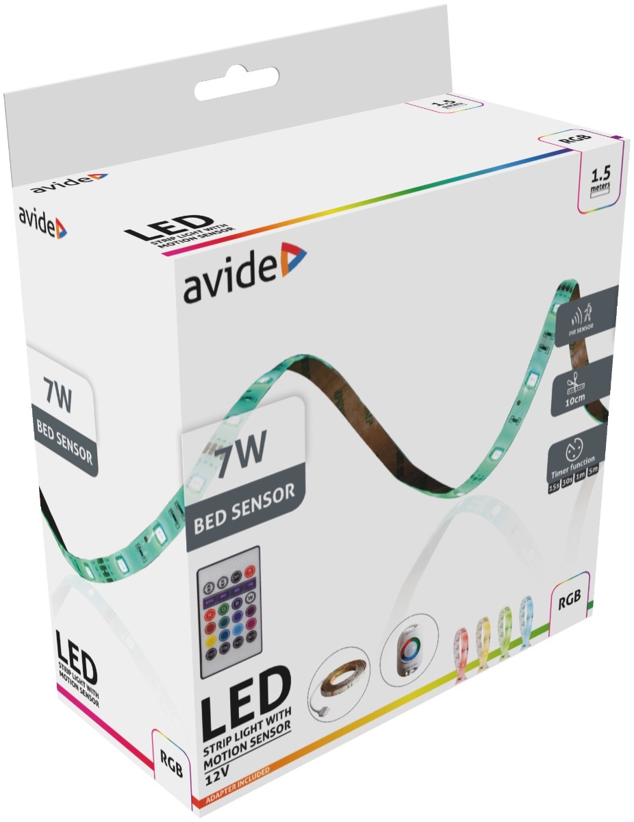 Ταινία LED Avide Blister Αισθητήρας Φωτός Κρεβατιού 12V 1.5m RGB ...