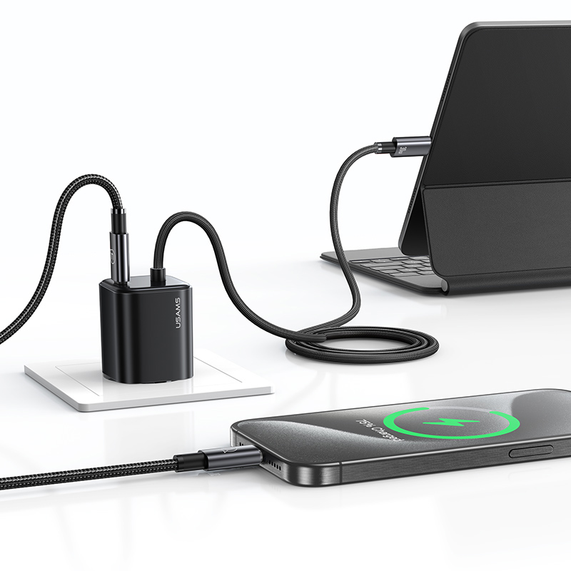 Φορτιστής Πρίζας Usams CC264 με Καλώδιο, USB-C, 30W, GaN, Μαύρος ...